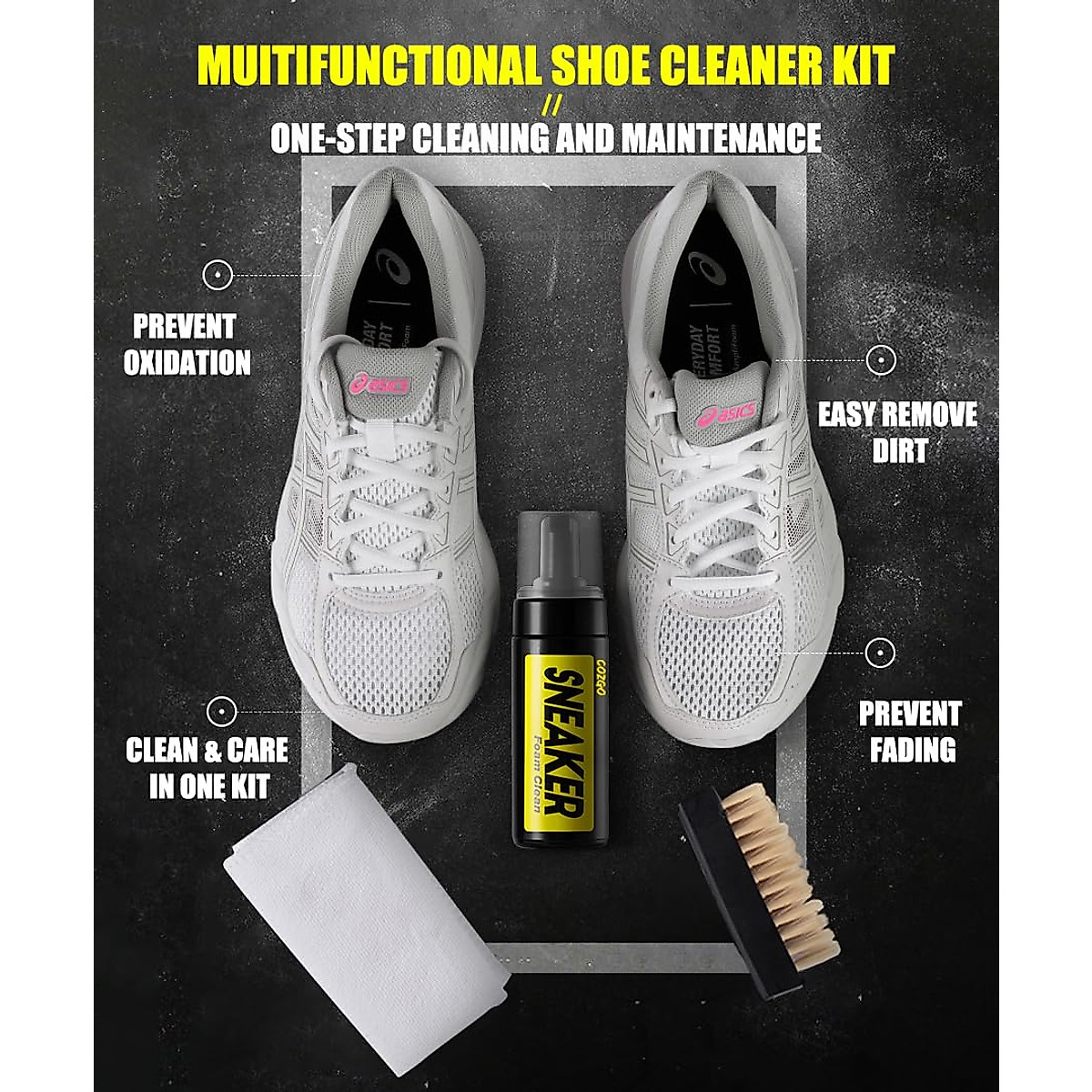 COZGO Shoe Cleaner Kit for Sneaker, Water-Free Foam Sneaker Cleaner 5.3Oz with Shoe Brush and Shoe Cloth,Work on White Shoe,Suede,Boot,Canvas,PU,Fabric,etc