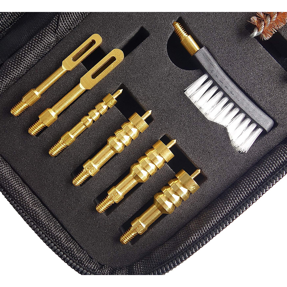 APCHYWELL 18 PCS Handgun Cleaning Kit for.22 .9mm/.357/.38/ .40 .45 Caliber Pistol with Bronze Bore Brush, Brass Jag Adapter, Empty Bottle, Nylon Brushes