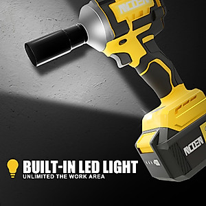 NCOEN 650N.m Cordless Impact Wrench 480Ft/lbs Brushless 1/2 Impact Gun Variable Speed 2800RPM Upgraded 3 in 1 High Torque Impact Drill 2x 4.0Ah Battery Charger 4 Sockets with Storage Bags