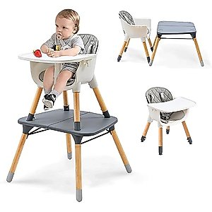 IKARE Wooden Baby High Chair W/Removable Tray & Safety Harness, 5-in-1 Kids Chair Table Set/Booster Seat/Infant Feeding Chair | Grows with Your Child | Adjustable Legs | Modern Wood Design (Gray)