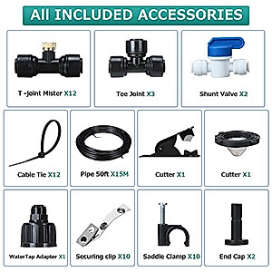 GOTGELIF Misters for Outside Patio, Misting Cooling System 50FT (15M) Misting Line 12 Brass Mist Nozzles with a Faucet Adapters(3/4") Outdoor Mister System Kit for Fan Greenhouse Garden Umbrellas
