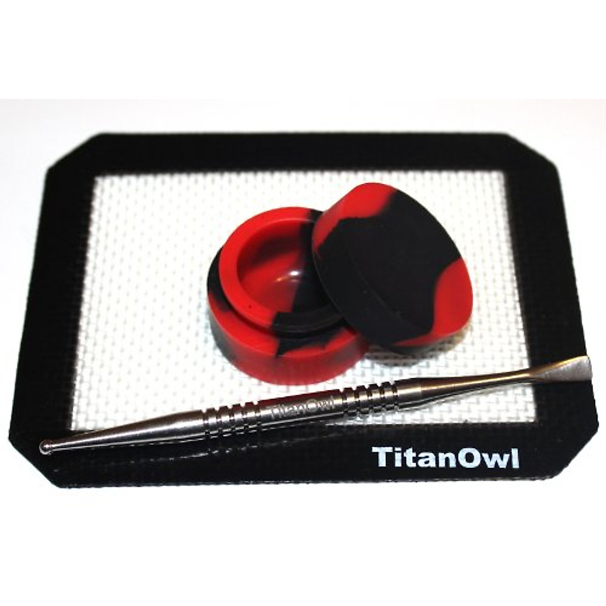 Titanium Carving Tool GR2 Silicone Mat Platnium Cured + Non-Stick Jar Container, 5.5" x 4.5" Pad (Black)