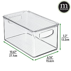 mDesign Deep Plastic Bathroom Storage Bin Box, Lid/Built-in Handles, Organization for Makeup, Hair Styling Tools, Toiletry Accessories in Cabinet, Shelves, Ligne Collection, 8 Pack, Clear