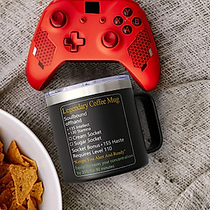 LiqCool Funny Gaming Mug, 14 Oz Legendary Insulated Coffee Mug, Valentine’s Day Gifts for Men Boyfriend Brother Husband Wife, LOL DND Mug for Nerdy Guy Gamer and Coffee Lover, Stainless Steel(Black)