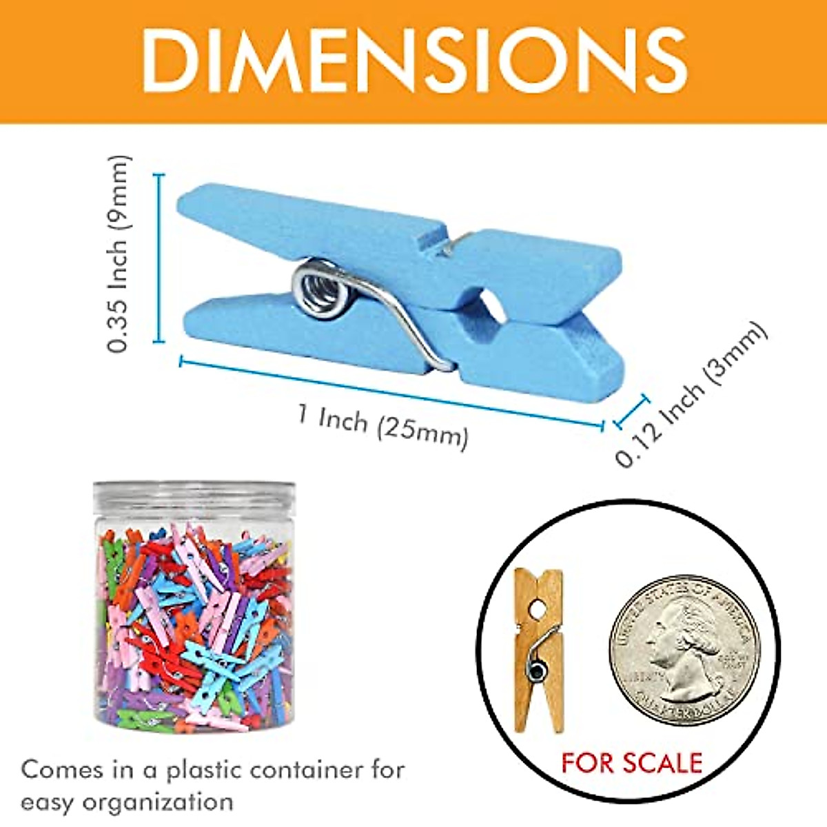 Mini Natural Wooden Clothespins, 320pcs, 1 Inch Photo Paper Peg Pin Craft Clips for Scrapbooking, Arts & Crafts, Hanging Photos 10 Colors (Multicolor)