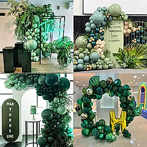Chamrrille Green Balloon Garland Arch Kit with Double Balloons, Pearl White and Green Balloons, Dark Green and Black Balloons, Emerald Green Balloons for Birthday Baby Shower Wild One Party Decorations