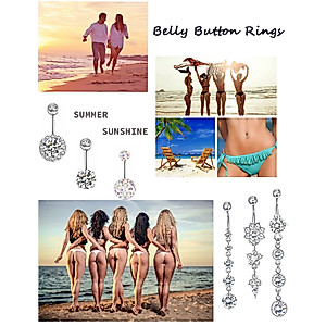 SEVENSTONE 10PCS Stainless Steel Belly Button Rings for Women Navel Piercing Bars Body Jewelry