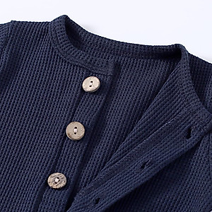 Yookoom Baby Boys Girls 2 Pack Solid Romper Ribbed Long Sleeve One-Piece Knit Cotton Jumpsuit Outfits Clothes,Blue+Dark Blue,0-3M