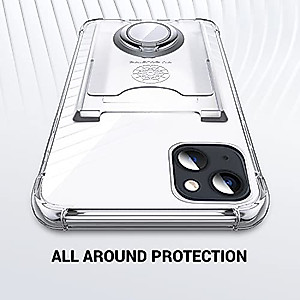 Shields Up Designed for iPhone 13 Case, Minimalist Wallet Case with Card Holder and Ring Kickstand/Stand, [Drop Protection] Slim Protective Cover for Apple iPhone 13 (6.1 inch) - Clear