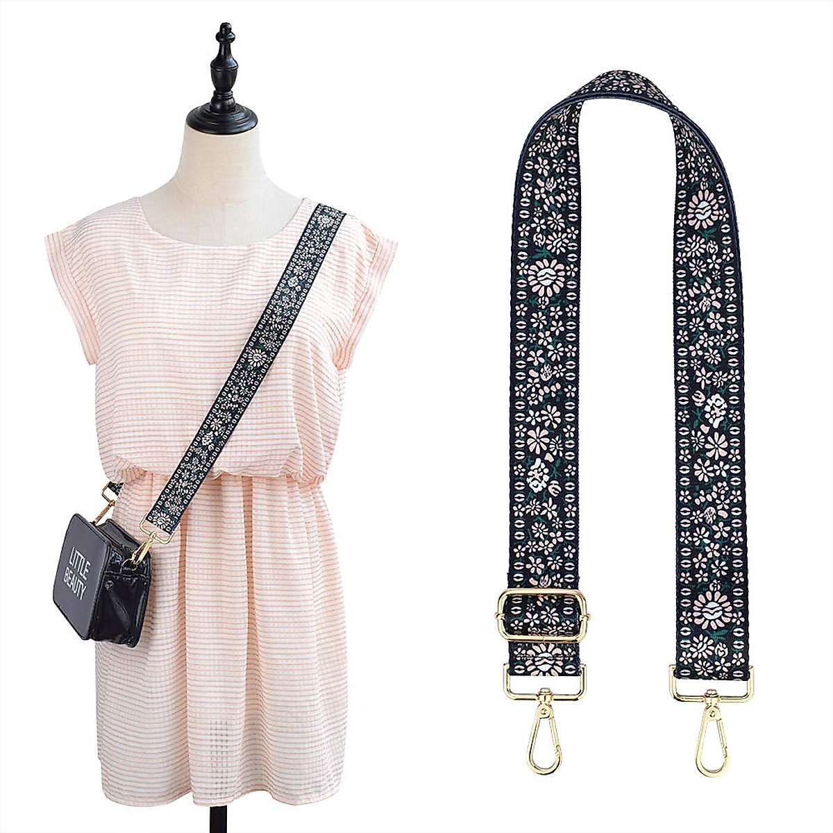 LIFEMATE Bag/Purse Strap Replacement Crossbody Shoulder For Women Adjustable Jacquard Woven Guitar Strap Style(Little Flower)