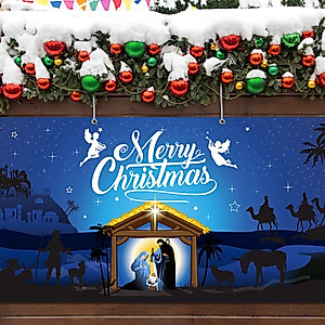 Christmas Nativity Garage Door Banner Cover Decorations 6x13ft, Extra Large Fabric Nativity Scene Christmas Backdrop Photo Booth Background Yard Sign for Xmas Holiday Winter New Year Party Supplies