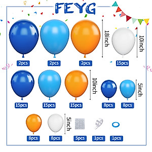 Blue Balloons Garland Kit, Blue and Orange Balloon Arch Kit with White Balloons, Latex Balloons Party Balloons for Birthday Decorations Wedding Baby Shower Engagement Graduation Decorations Party
