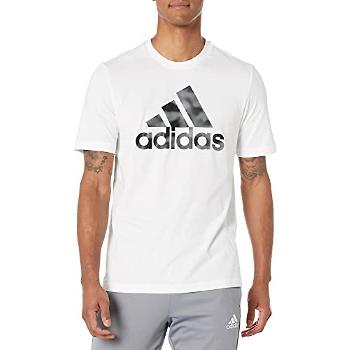 adidas Men's Essentials Camouflage Printed Tee, White, Large