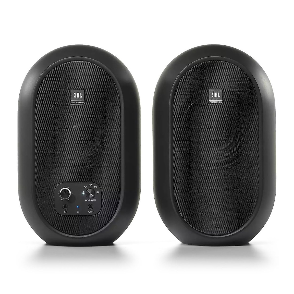 JBL 104-BT Compact Desktop Reference Bluetooth Monitors (Pair) Bundle with Isolation Pads and Hosa HSS-005 1/4-Inch TRS Cables (4 Items)