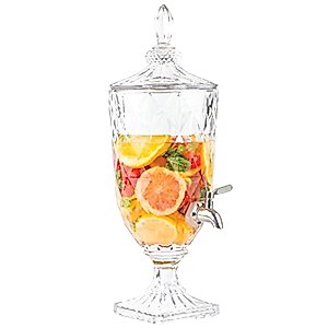 3.2 Quart Glass Iced Beverage Dispenser with Stainless Steel Spigot on Glass Pedestal, Decorative Mason Drink Dispenser For Parties, Sun Tea, Iced Tea, Water or Kombucha - 3 Liter