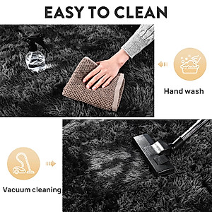 Fluffy Rug for Living Room,Furry Carpet for Teen,Shaggy Rug for Nursery Room, Tie-Dyed Black Grey Fuzzy Plush Rug for Dorm, Rectangle Shag Rug 6x9 Feet