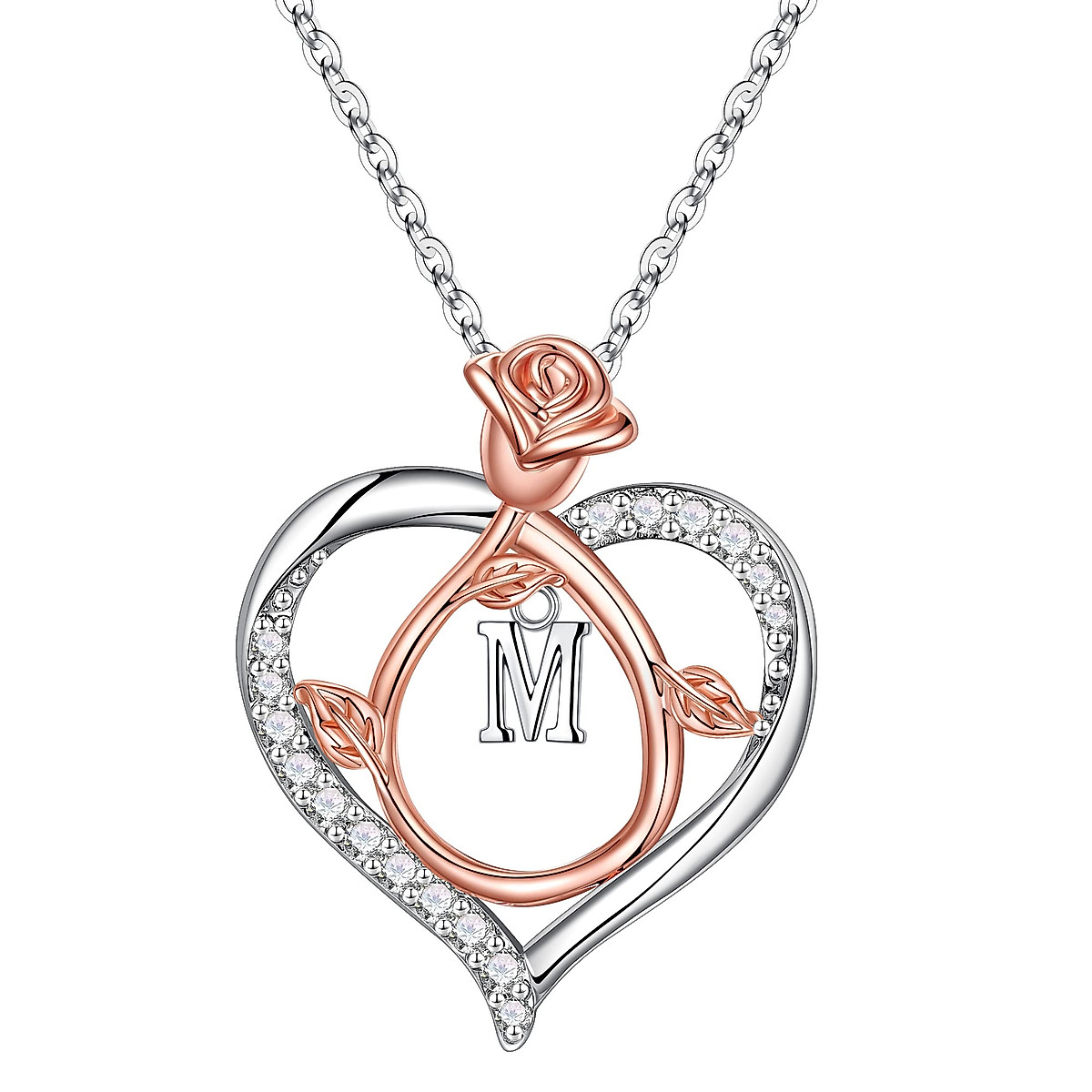 Vrsilver Bridesmaid Gifts for Wedding Day - Bridesmaid Proposal Gifts for Women Initial Necklaces for Teen Girls Gifts for Women Heart Necklaces for Teen Girls Gifts for Girls Initial M Necklaces