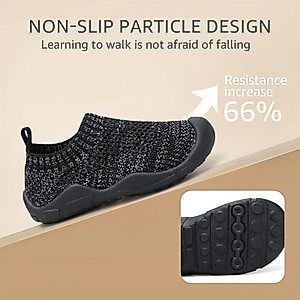 STQ Toddler Shoes for Boys Slip on Sneakers Kids School Tennis Sock Shoes Black Grey Size 5 Toddler