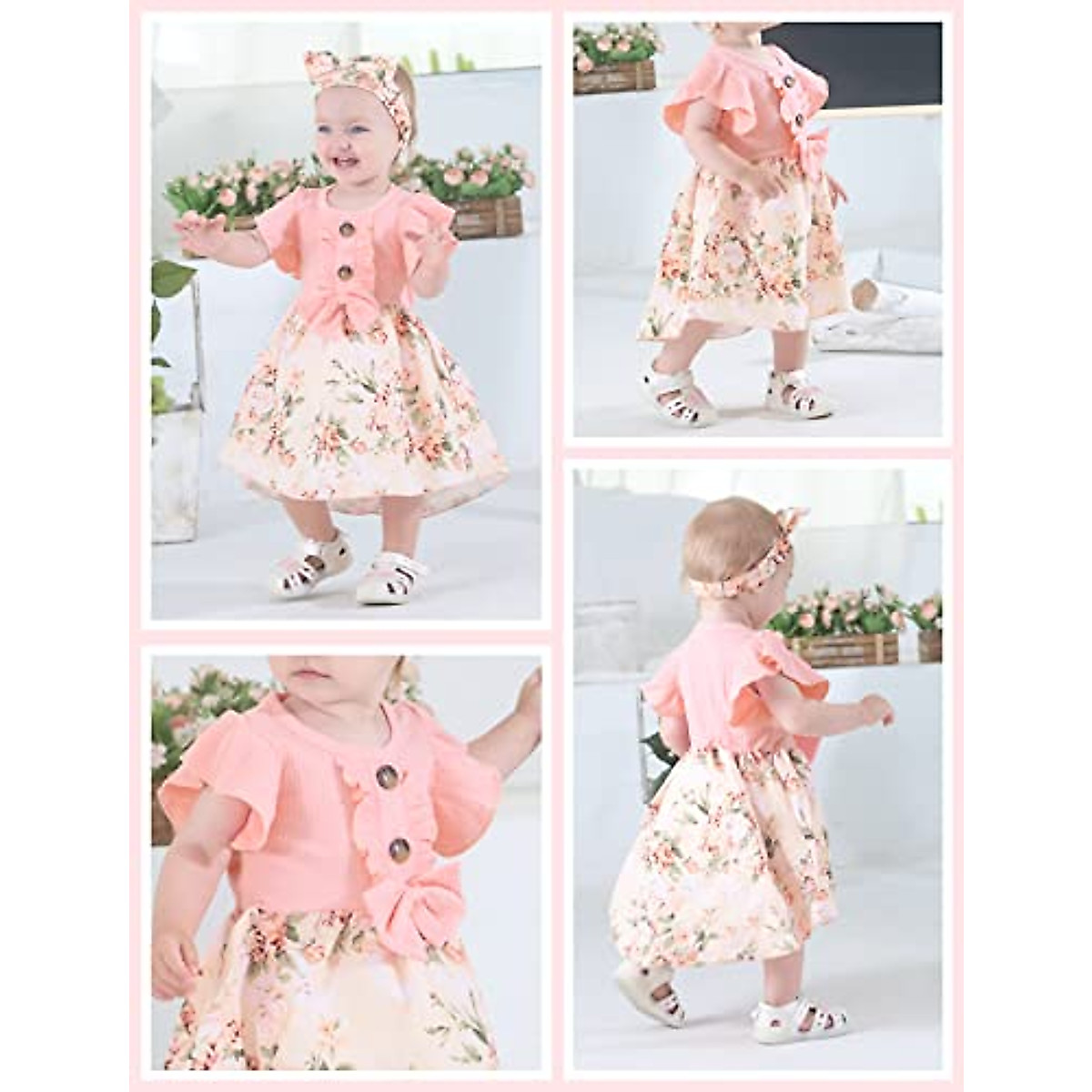 Newborn Baby Girl Dress Floral Ruffle Sleeve Casual Beach Sundress Princess Skirt Clothes Summer Outfits Dresses for Girls (Pink, 0-3 Months)