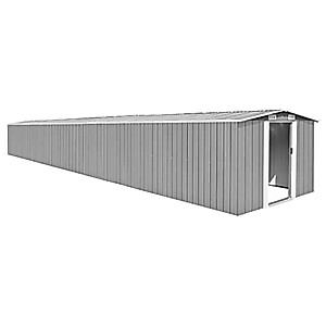 CHARMMA Outdoor Garden Storage Shed with Sliding Doors and Vents Galvanized Steel Outdoor Tool Shed Pool Supplies Organizer Gray for Patio, Backyard, Lawn 9'x32'x6' (W x D x H)