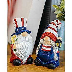 DN DECONATION 4th of July Gnomes Decor Patriotic Gnome Decorations 2 Pcs Red White and Blue Figurines American Stars Stuff Stripes Gnome Gifts for Fourth of July Independence Day