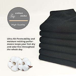 Women's Cotton Socks, Soft Thin Breathable Moisture Wicking Ankle Crew Casual Socks 6 Pairs (Black, US Size 6-11)