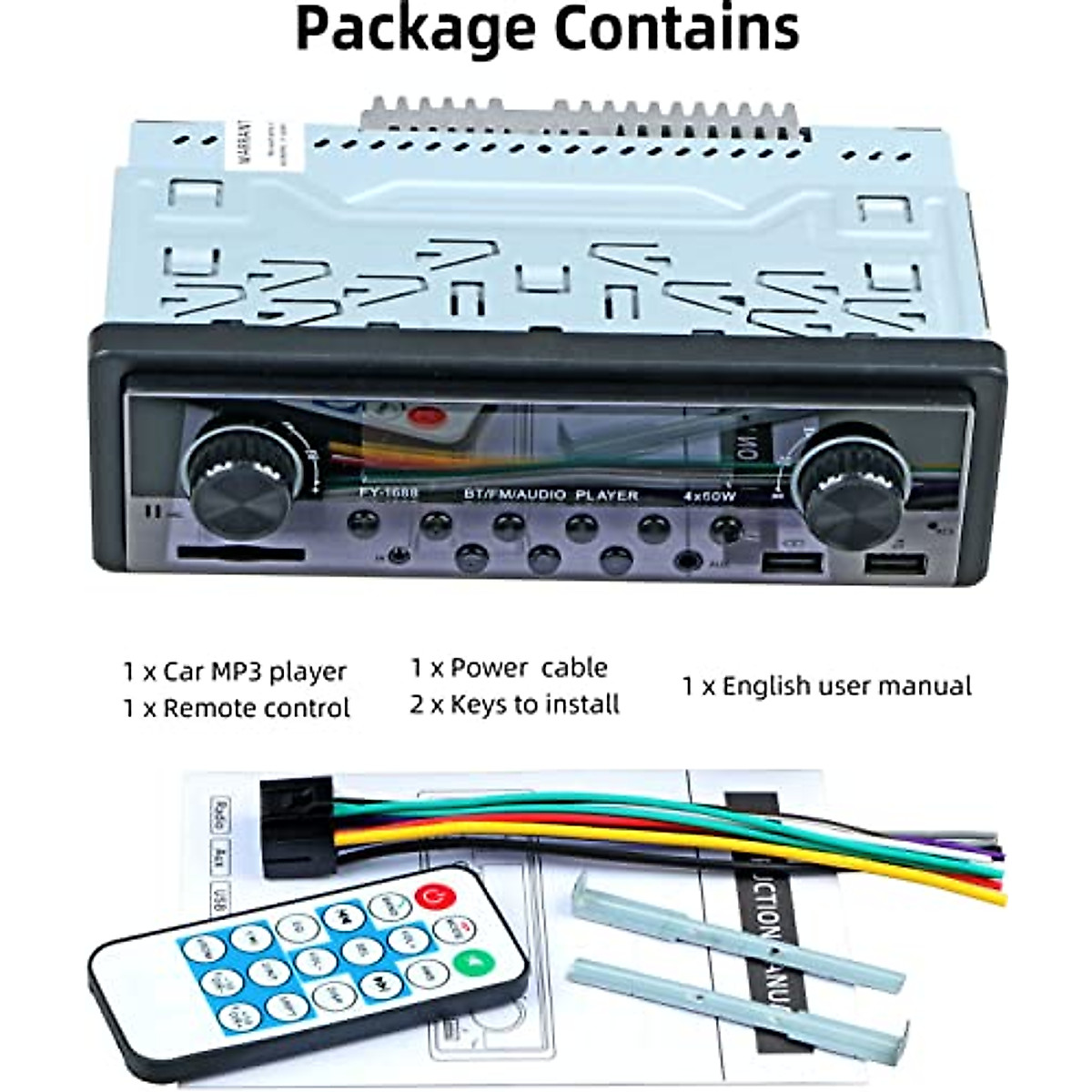 FYPLAY Dual USB Car Stereo Radio Receiver - Single Din, Bluetooth Hands Free Calling, Support USB/SD/AUX/MP3, with Clock Display LCD, Dual Knob Car Multimedia Audio Player, USB Fast Charging