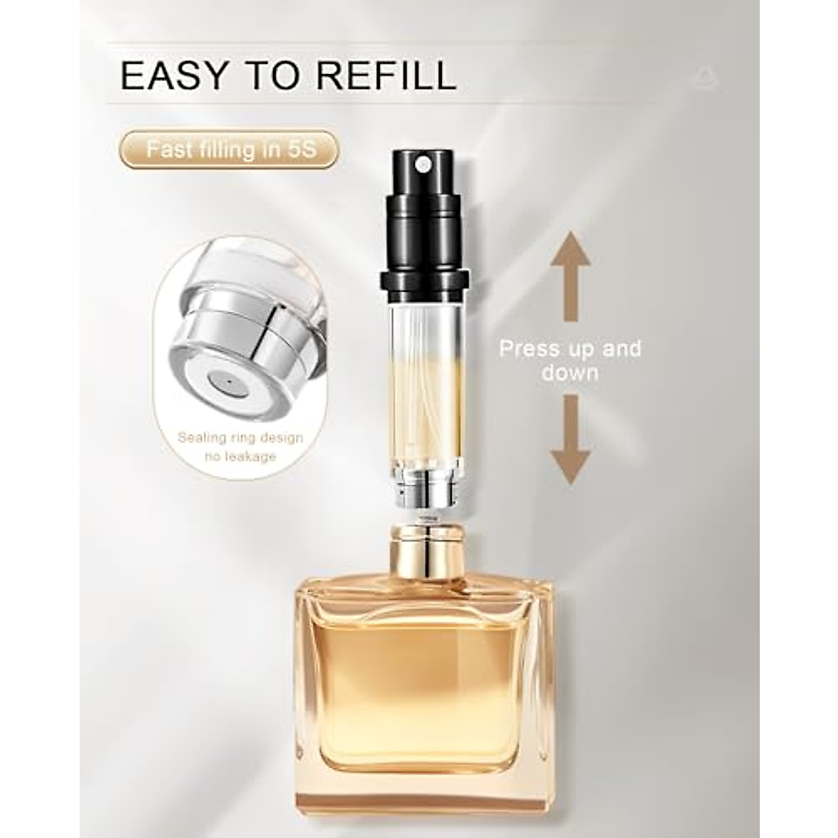 BRARIOS Refillable Portable Mini Perfume Atomizer for Travel, 5ml Luxury Empty Leakproof Pump Perfume Spray bottle Atomizer for Man and Woman (Y-Champaign Gold)