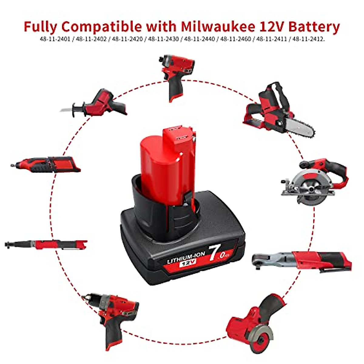 [Upgraded] 2 Pack 7000mAh 12V Lithium Battery Replacement for Milwaukee M12 Battery XC 48-11-2410 48-11-2420 48-11-2411 48-11-2401 48-11-2402 Cordlees Power Tools