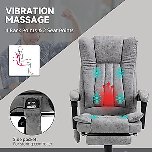 Vinsetto Microfiber Office Chair, High Back Computer Chair with 6 Point Massage, Heat, Adjustable Height and Retractable Footrest, Grey