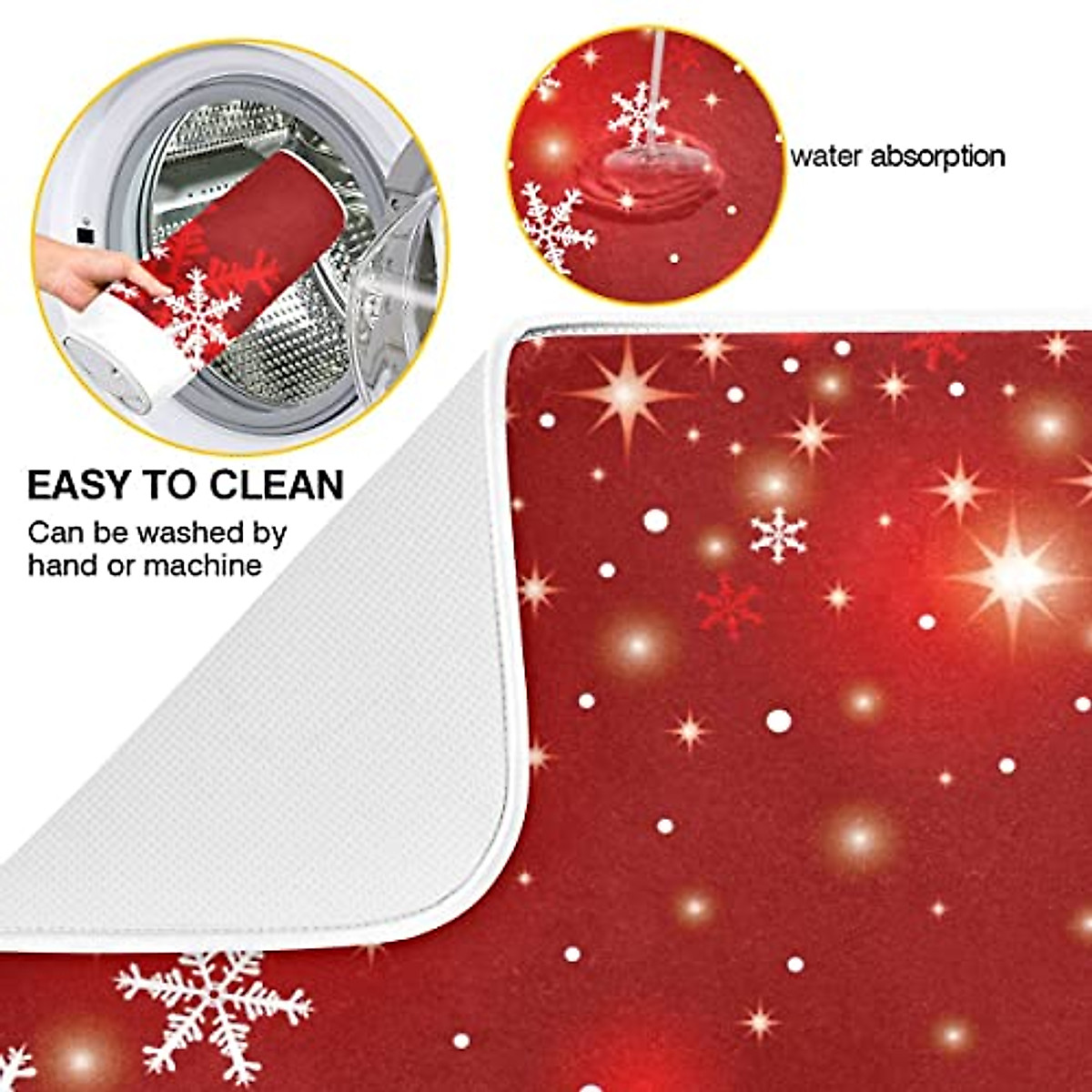 xigua Christmas Snowflakes Dish Drying Mat for Kitchen Counter,Texture Ultra Absorbent Reversible Microfiber Dishes Drying Rack Pad Heat-resistant Mats 16x18in