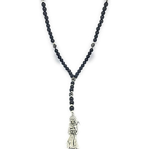 Acrylic Holy death's necklace, rosary style. Collar de la Santa Muerte de acrilico estilo rosario. Grim reaper Y style necklace.