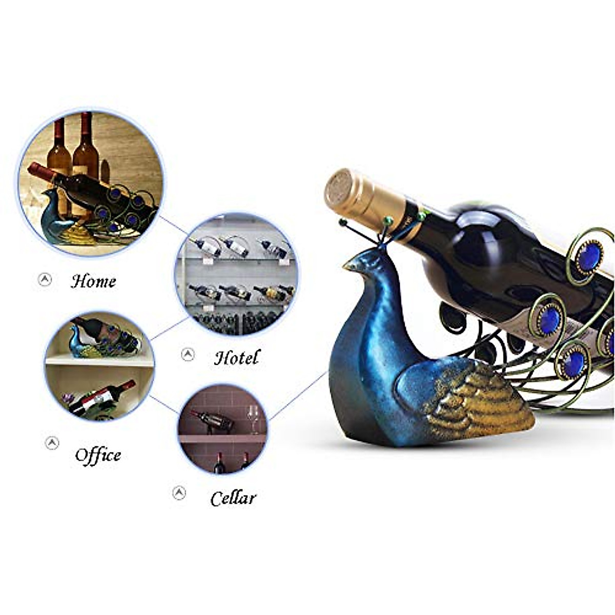 CdyBox Elegant Peacock Wrought Iron Wine Rack Single Bottle Tabletop Holder Creative Furnishing Articles Display
