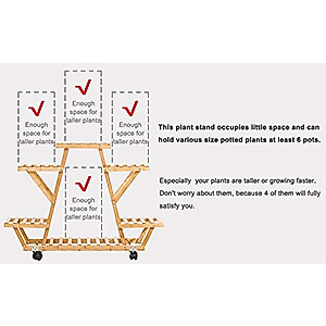 Bamboo Rolling 6 Tier Plant Stand Rack Multiple Flower Pot Holder Shelf Indoor Outdoor Planter Display shelving unit for Patio Garden Corner Balcony Living Room