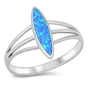 Marquise Blue Simulated Opal Polished Ring New .925 Sterling Silver Band Size 11