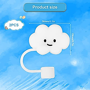 2pcs Straw Covers for Reusable Straws, Cute Straw Covers Cap Silicone Straw Tips Lids Dust-Proof Cloud Straw Covers Cap Straw Toppers for Sippy Cups with 8mm Diameter Straws (NOT for Stanley Straws)