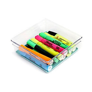 Smart Design Plastic Drawer Organizer - 6 x 6 Inch - Silicone Bottoms - BPA Free - Makeup Tray, Vanity, Utensils, Silverware Storage Bin - Kitchen - Blue