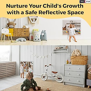 Pull and Stair Unbreakable Kids Wall Mirror - Heavy Duty Plexiglass Acrylic, Rounded Corners, Hardware Included - 2 pcs Set