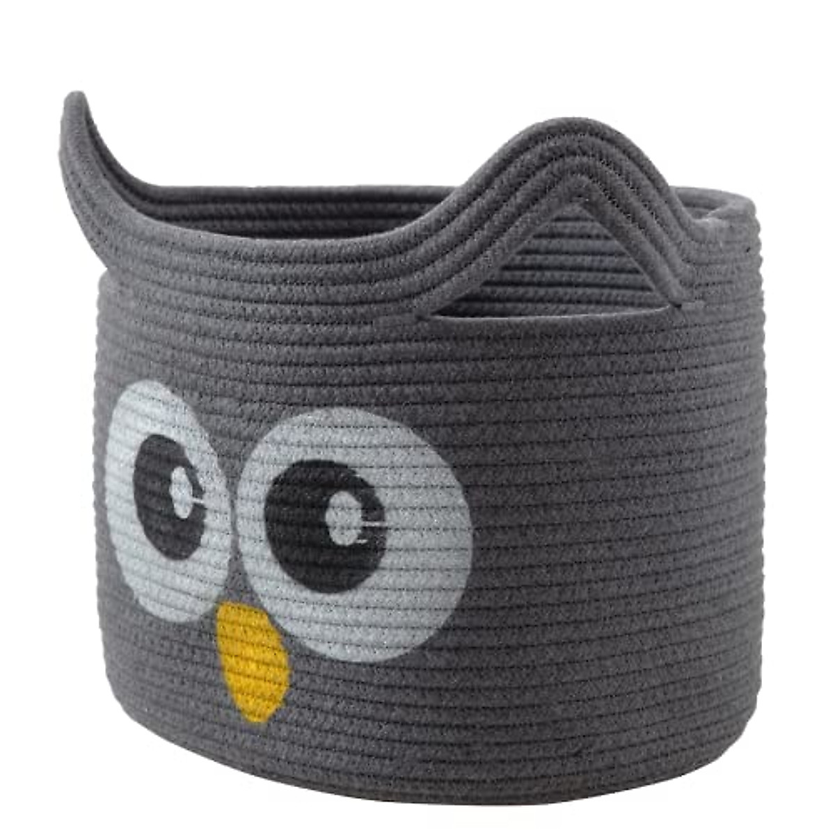 Ushang Pet Woven Cotton Animal Storage Basket for Kids, Owl Rope Storage Basket for Baby Toys, Baby Laundry Basket, Pet Toy Storage Basket - 12" L X 10" H, Dark Grey