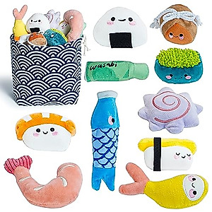 Nocciola 10 PCS Sushi Small Dog Toys to Keep Them Busy, Cute Stuffed Puppy Toys with Bag, Plush Dog Squeaky Toy for Small to Medium Dog, Doggie Birthday Gifts