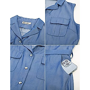 GRACE KARIN Womens Jean Dress Casual Denim Dresses Summer Sleeveless Button Down A line Shirt Dress with Belt Blue XL