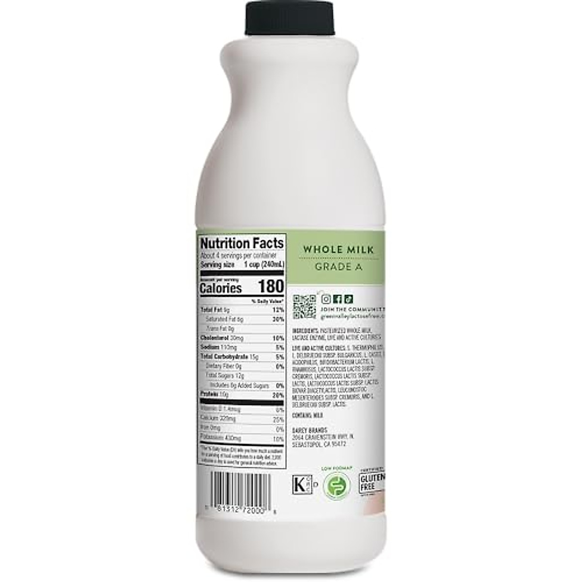 Green Valley Lactose Free Plain Whole Milk Kefir/Drinkable Yogurt, 32 Ounce bottle