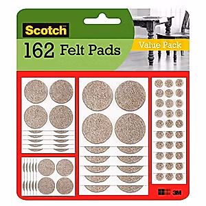 Scotch Felt Furniture Pads 162 PCS Furniture Pads for Hardwood Floors, Round, Beige, Assorted Sizes Value Pack