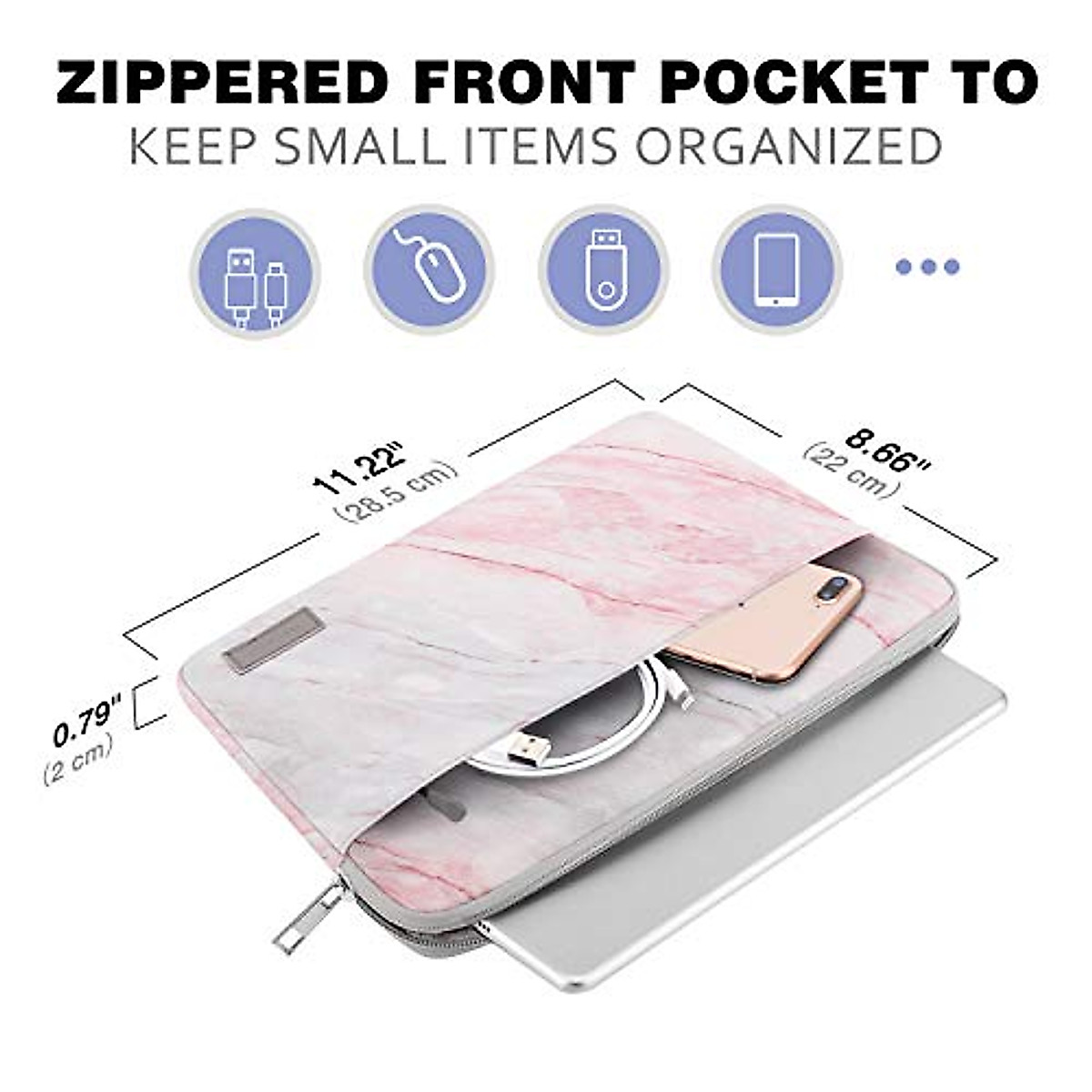MoKo 11 Inch Tablet Sleeve Bag Carrying Case Fits iPad air 5 10.9" 2022, iPad Pro 11 M2 2022-2018, iPad 10th 10.9, iPad 9/8/7th Gen 10.2, iPad Air 4 10.9/Air 3 10.5, Tab S8 11"/Tab A, Pink Gray Marble