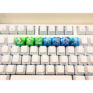 Handmade Koi Fish OEM R4 Resin Keycap Translucent Backlit Keycaps for Cherry MX RGB Switch Gaming Mechanical Keyboards DIY Replace (Blue)