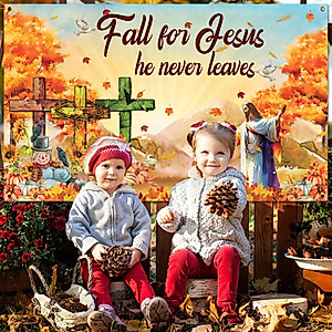 Fall for Jesus He Never Leaves Banner, Fall for Jesus He Never Leaves Decorations, Fall Banner for Christian Fall Decorations, Fall Festival Decorations-71"x44"