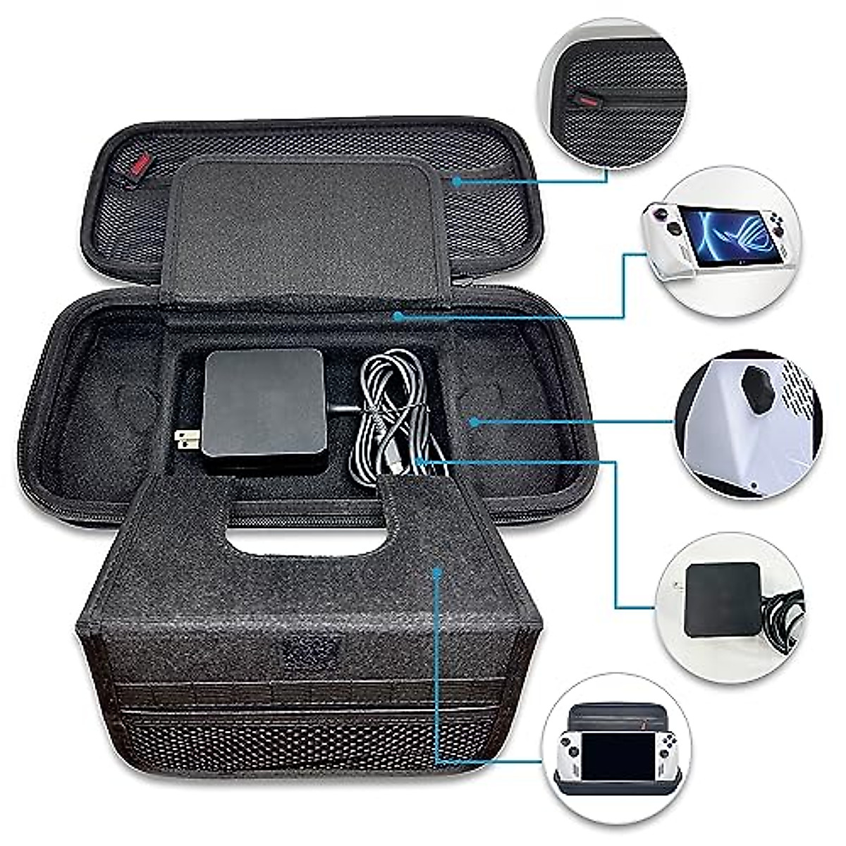 WOENJO ASUS Rog Ally Carry Case Hard Carrying Case for ASUS Rog Ally 2023 Handheld Rog Ally Travel Bag with Large Space for Charger Storage, Cable, SD Card, and Accessories ( Black )