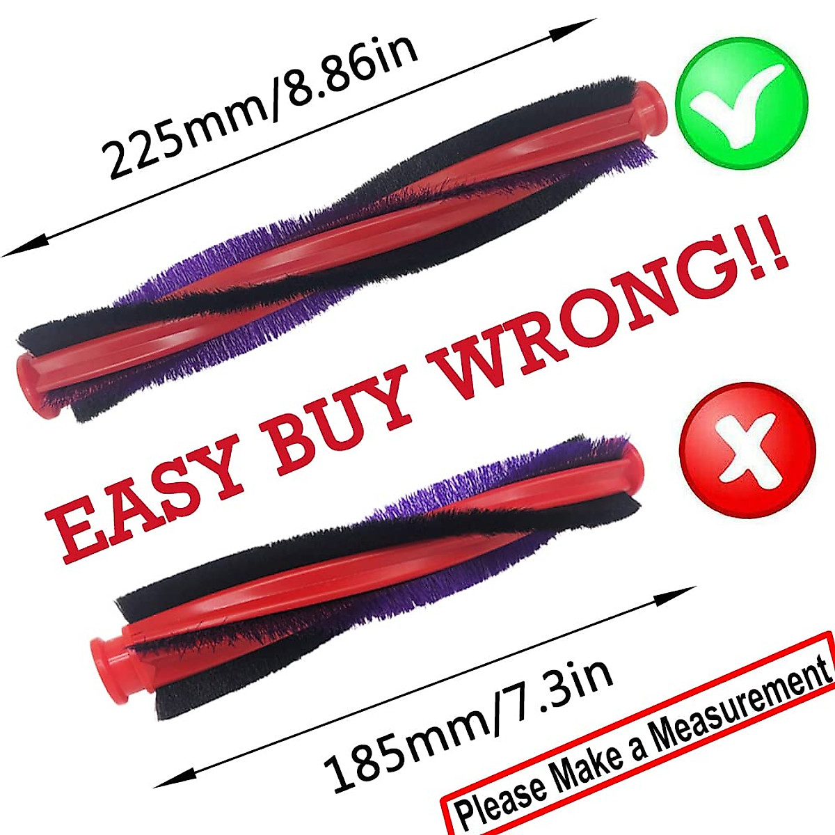 Smilefil 2PCS Part no. 963830-02 225mm/8.86in Replacement Brush Bar for Dyson V6 Exclusive, V6 HEPA, DC59, DC62, SV03, SV07 Vacuums (225mm/8.86in)