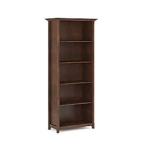 SIMPLIHOME Amherst SOLID WOOD 70 inch x 30 inch Transitional 5 Shelf Bookcase in Russet Brown with 5 Shelves, for the Living Room, Study and Office