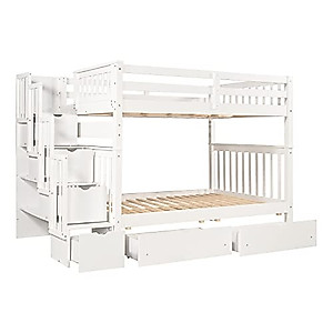 Harper & Bright Designs Full Over Full Bunk Beds with Storage Drawers and Stairway, Wood Bunk Bed Frame, Convertible Bunk Bed for Kids, Teens, Bedroom, Guest Room Furniture (White)